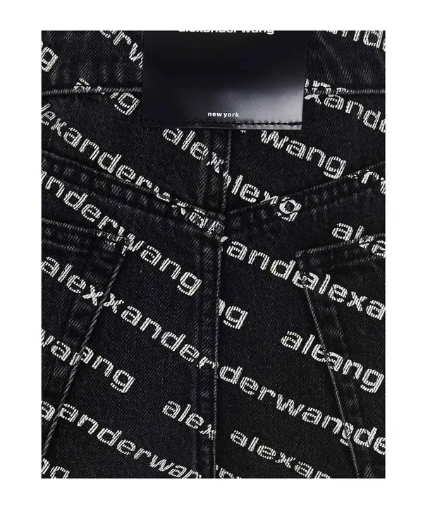Alexander Wang Logo Print Denim Shorts - Black