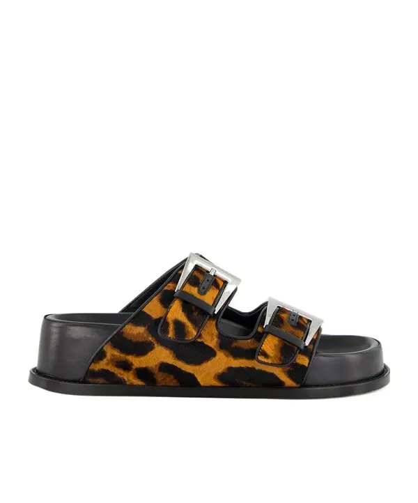 Paris Texas Leopard Print Flat Sandals With Buckle Closure