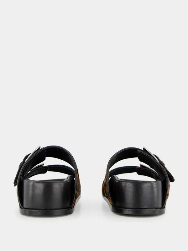 Paris Texas Leopard Print Flat Sandals With Buckle Closure