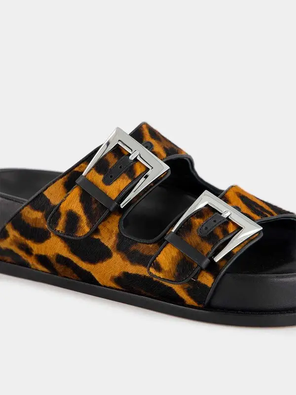 Paris Texas Leopard Print Flat Sandals With Buckle Closure