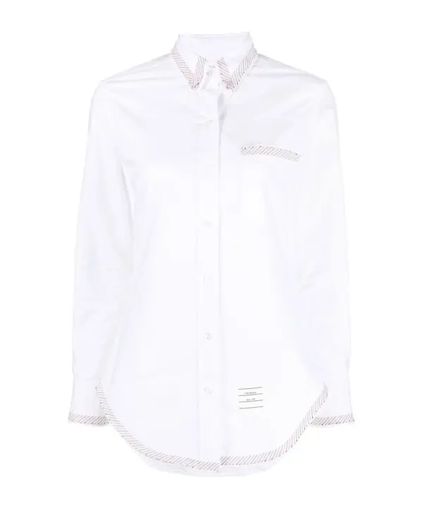 Thom Browne Striped Trim Oxford Shirt - White