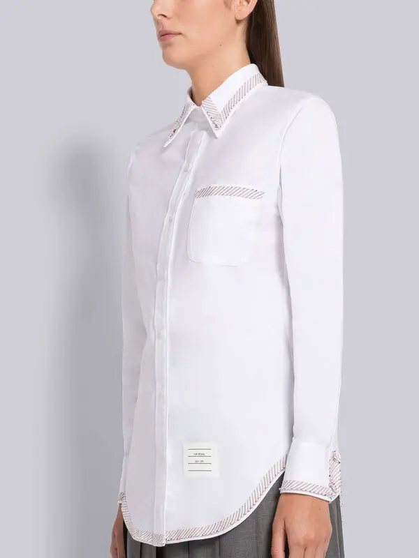 Thom Browne Striped Trim Oxford Shirt - White