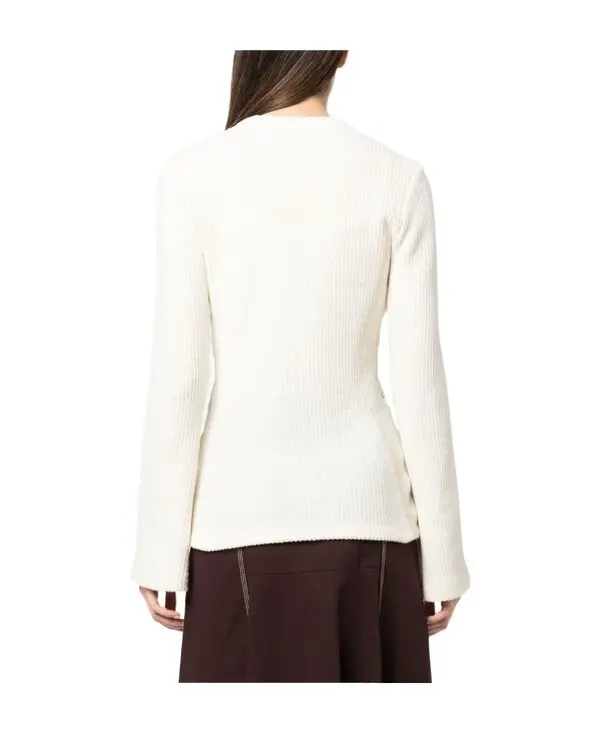 Chloé Ribbed Knit Flare Sleeve Top With Lace Detail