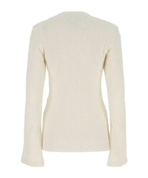 Chloé Ribbed Knit Flare Sleeve Top With Lace Detail