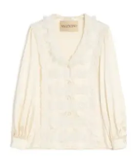 Valentino Garavani Ruffled Lace Silk Shirt - White