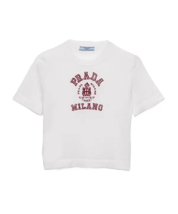 Prada Logo Intarsia Knit Top - White/burgundy Red