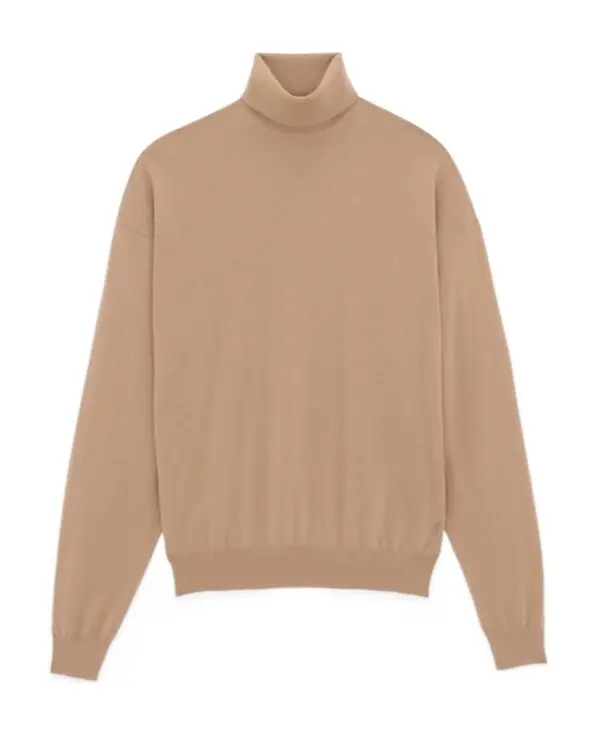 Saint Laurent Wool Turtleneck Sweater With Cassandre Embroidery - Brown