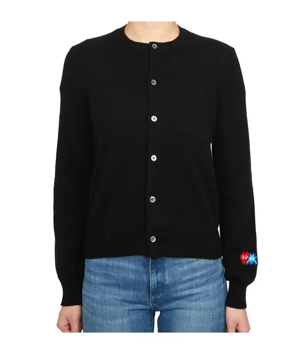 Play Comme Des Garcon Logo-patch Wool Cardigan - Black