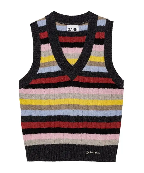 GANNI Striped V-neck Knitted Vest - Multi-color