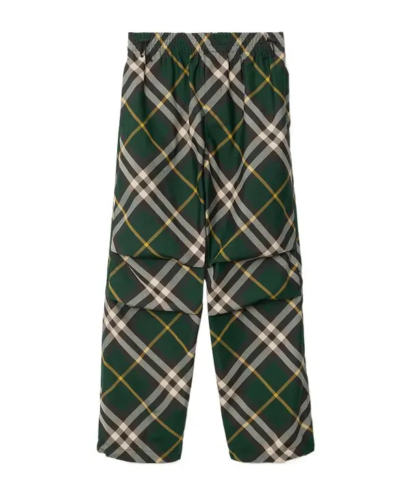 Burberry Equestrian Knight Motif Checked Wide-leg Trousers - Black