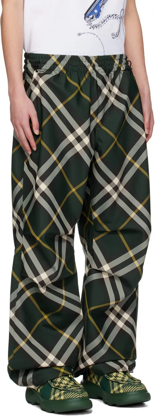 Burberry Equestrian Knight Motif Checked Wide-leg Trousers - Black