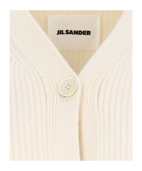 JIL SANDER V-neck Knitted Cardigan With Lantern Sleeves - Cream