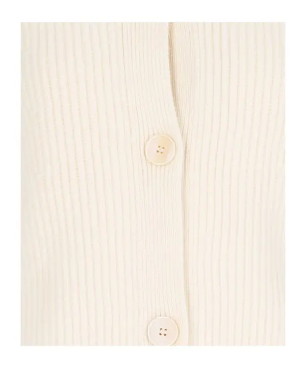 JIL SANDER V-neck Knitted Cardigan With Lantern Sleeves - Cream