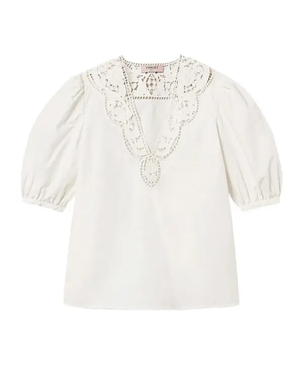 TWINSET Broderie Anglaise V-neck Blouse - White