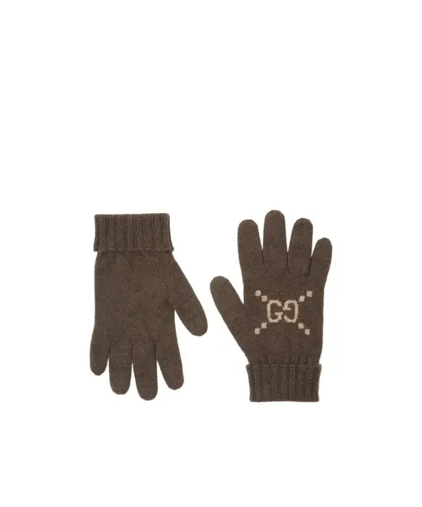 Gucci Gg Jacquard Gloves - Brown And Beige