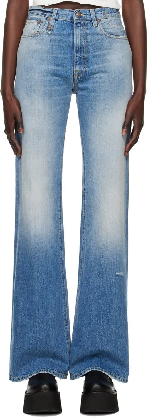 R13 Jane High-waisted Wide-leg Jeans With Faded Wash And Whiskering