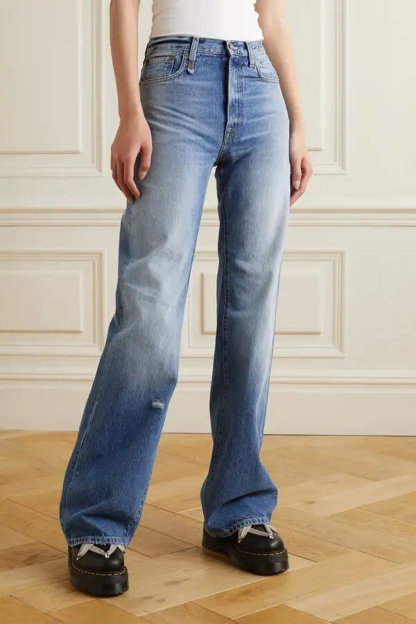 R13 Jane High-waisted Wide-leg Jeans With Faded Wash And Whiskering