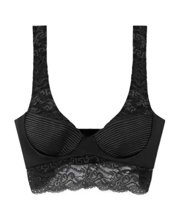 Versace Greca Detail Lace Bralette Top - Black