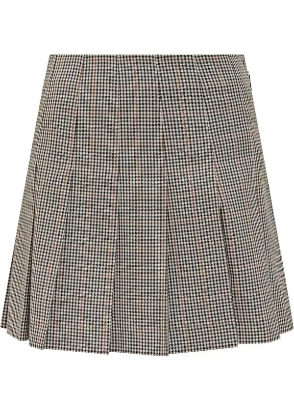 MSGM Plaid Pleated Mini Skirt With Logo Patch - Gray