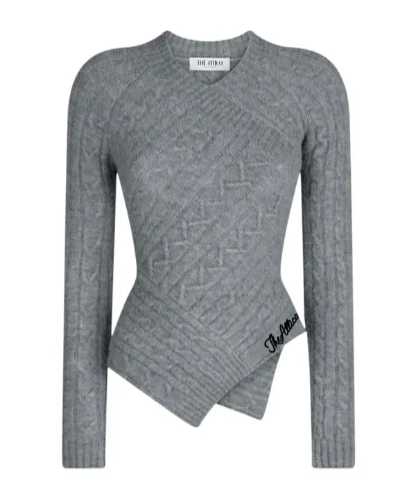 Attico Brown Cable Knit Wool Blend Sweater - Mixed Gray