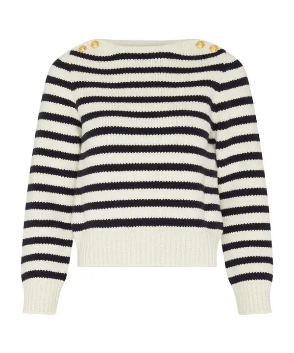 Celine Boat Neck Marinière Sweater In Cashmere - Cream/navy