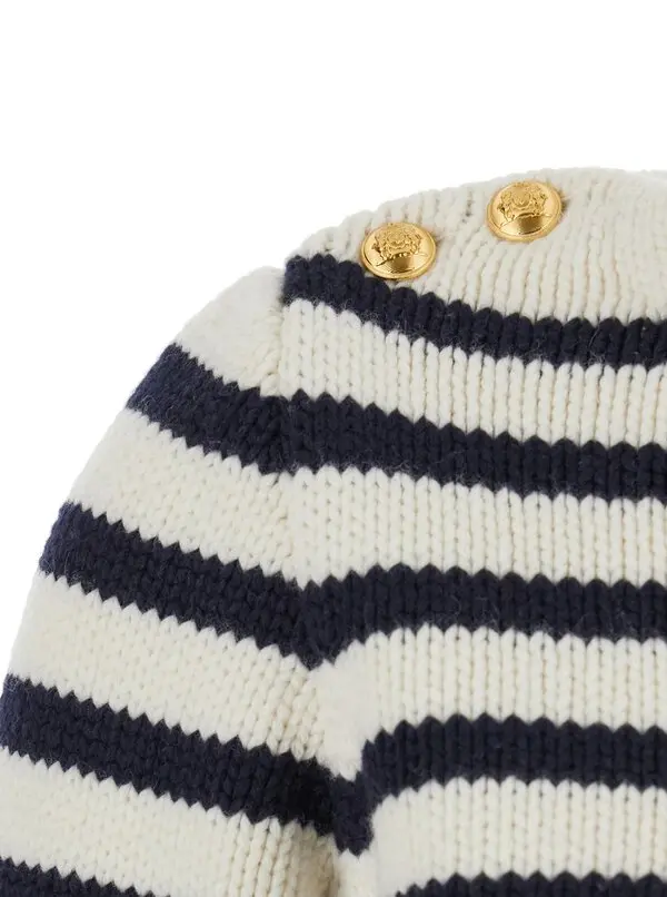 Celine Boat Neck Marinière Sweater In Cashmere - Cream/navy