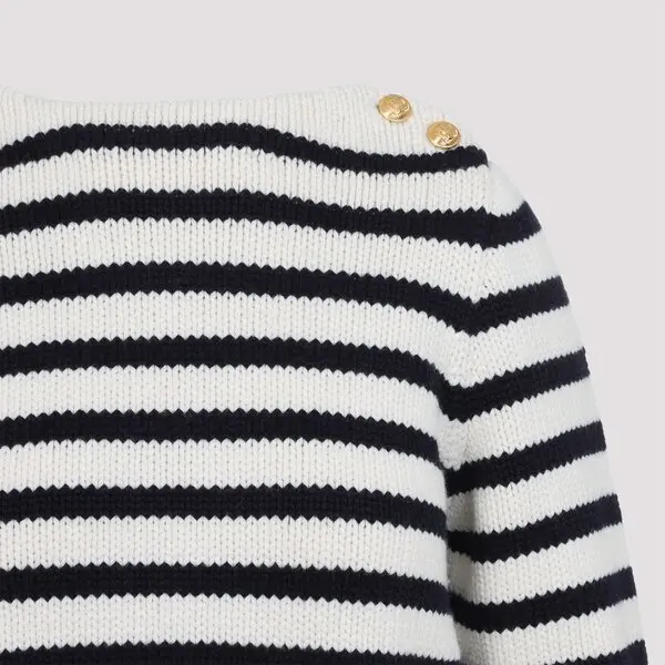 Celine Boat Neck Marinière Sweater In Cashmere - Cream/navy