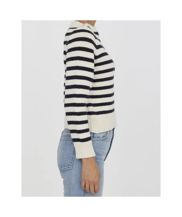 Celine Boat Neck Marinière Sweater In Cashmere - Cream/navy