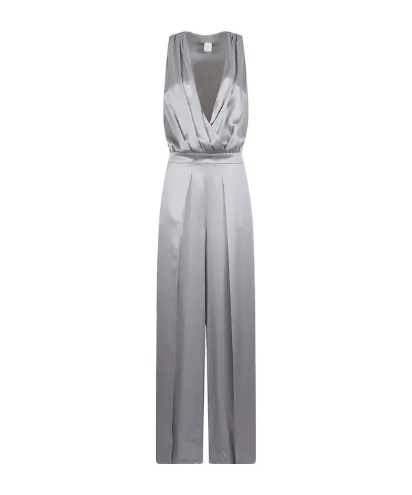 Eleventy Sleeveless V-neck Wide-leg Jumpsuit With Draped Cross-over Detail - Gray