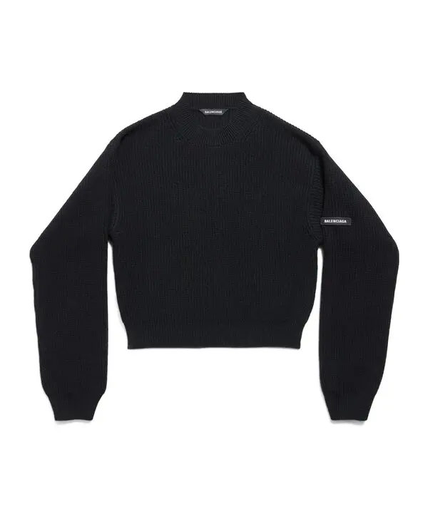 Balenciaga Logo Patch Cropped Sweater - Black
