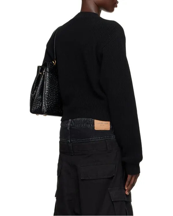 Balenciaga Logo Patch Cropped Sweater - Black