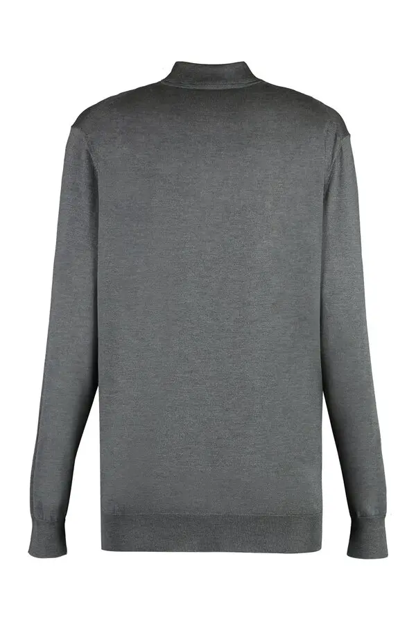 Prada Logo Embroidered Long-sleeve Polo Shirt - Slate Grey