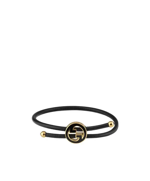 Gucci Round Interlocking G Bracelet In Yellow Gold-toned Brass And Enamel - Blue