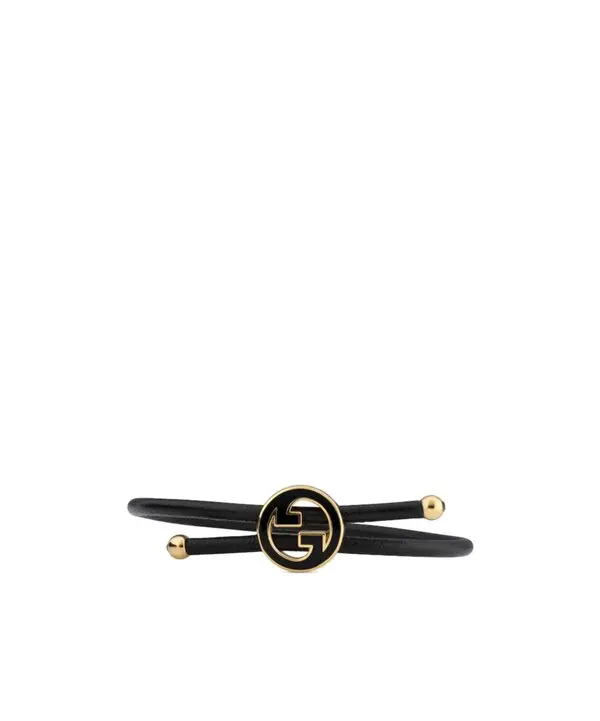 Gucci Round Interlocking G Bracelet In Yellow Gold-toned Brass And Enamel - Blue