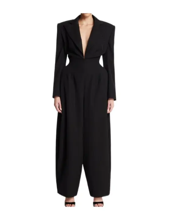 Magda Butrym V-neck Tuxedo Jumpsuit - Black