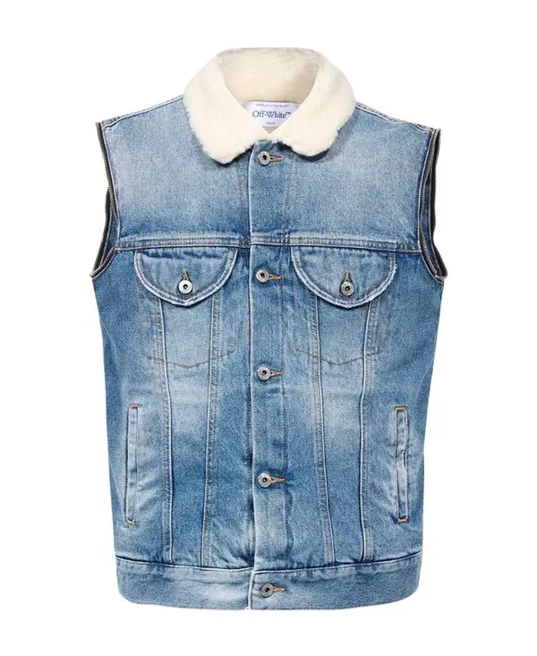 Off-White Shearling Collar Denim Gilet