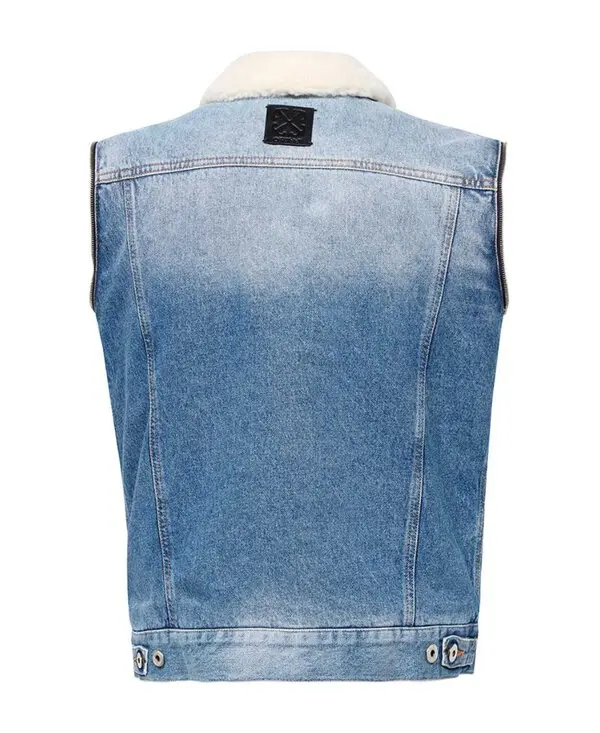 Off-White Shearling Collar Denim Gilet