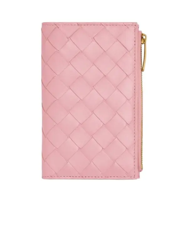 Bottega Veneta Medium Intrecciato Bi-fold Zip Wallet - Pink
