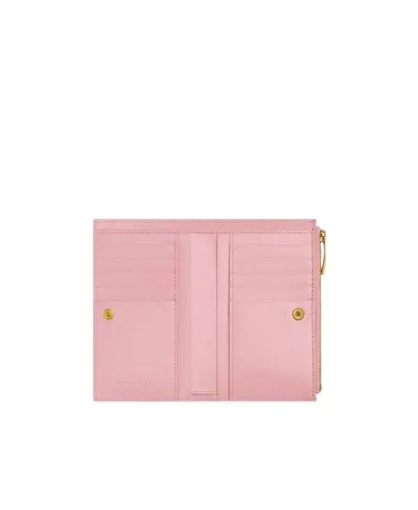 Bottega Veneta Medium Intrecciato Bi-fold Zip Wallet - Pink