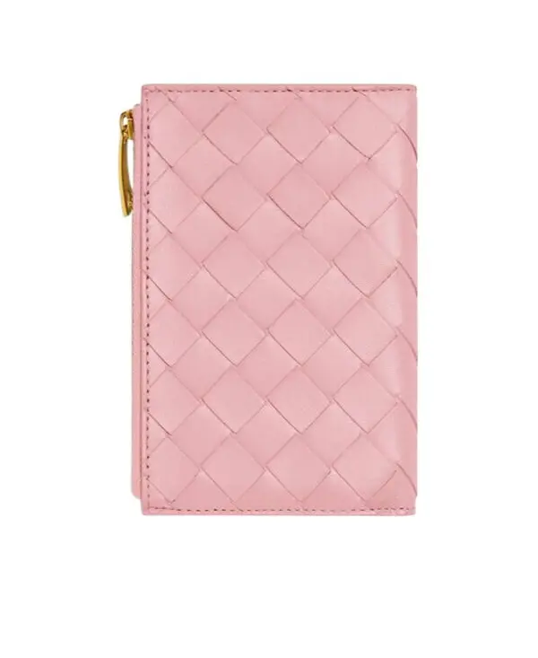 Bottega Veneta Medium Intrecciato Bi-fold Zip Wallet - Pink