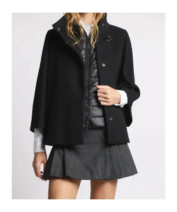 FAY Wool Blend Cape Coat With Three-quarter Sleeves