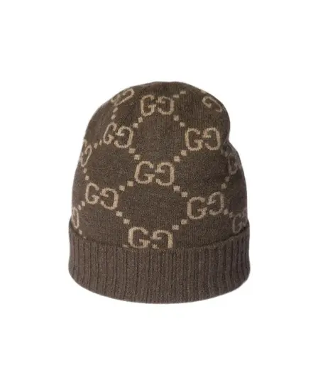 Gucci Gg Jacquard Knit Beanie - Brown And Beige