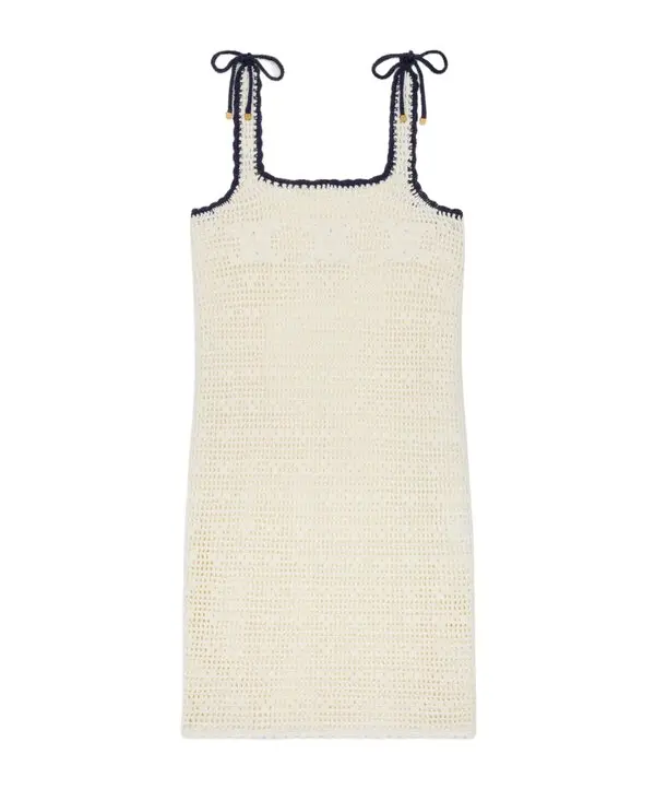 Celine Triomphe Mini Dress In Crocheted Cotton - Off White