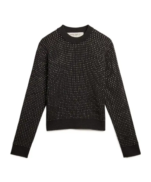 GOLDEN GOOSE Merino Wool Sweater With All-over Crystal Embellishments - Black