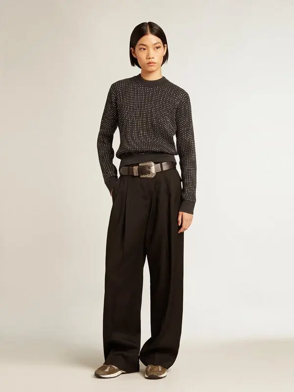 GOLDEN GOOSE Merino Wool Sweater With All-over Crystal Embellishments - Black