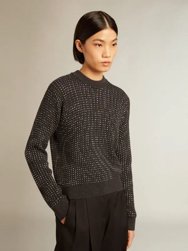 GOLDEN GOOSE Merino Wool Sweater With All-over Crystal Embellishments - Black