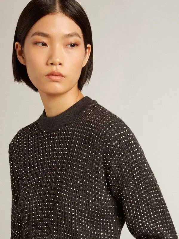 GOLDEN GOOSE Merino Wool Sweater With All-over Crystal Embellishments - Black