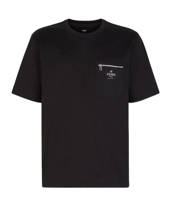 Fendi Logo Printed Crewneck T-shirt - Black
