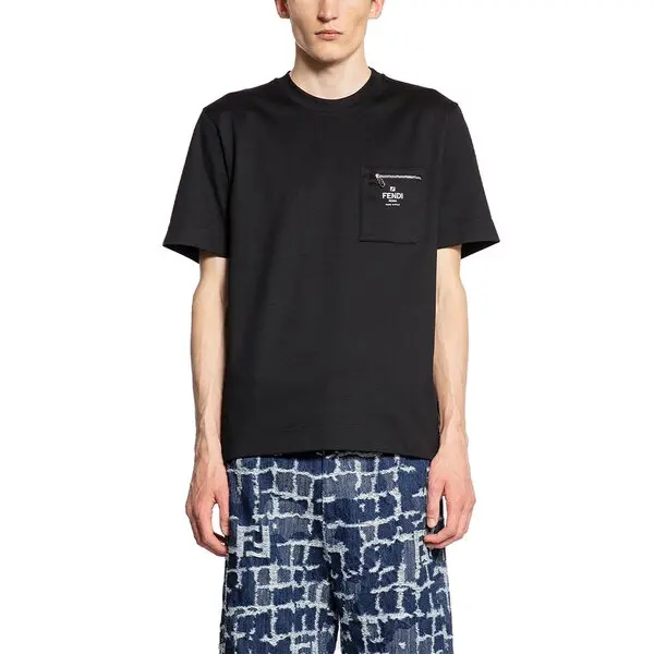 Fendi Logo Printed Crewneck T-shirt - Black