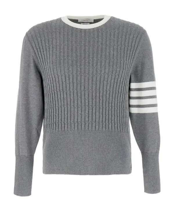 Thom Browne Four Bar Knitted Jumper - Light Gray